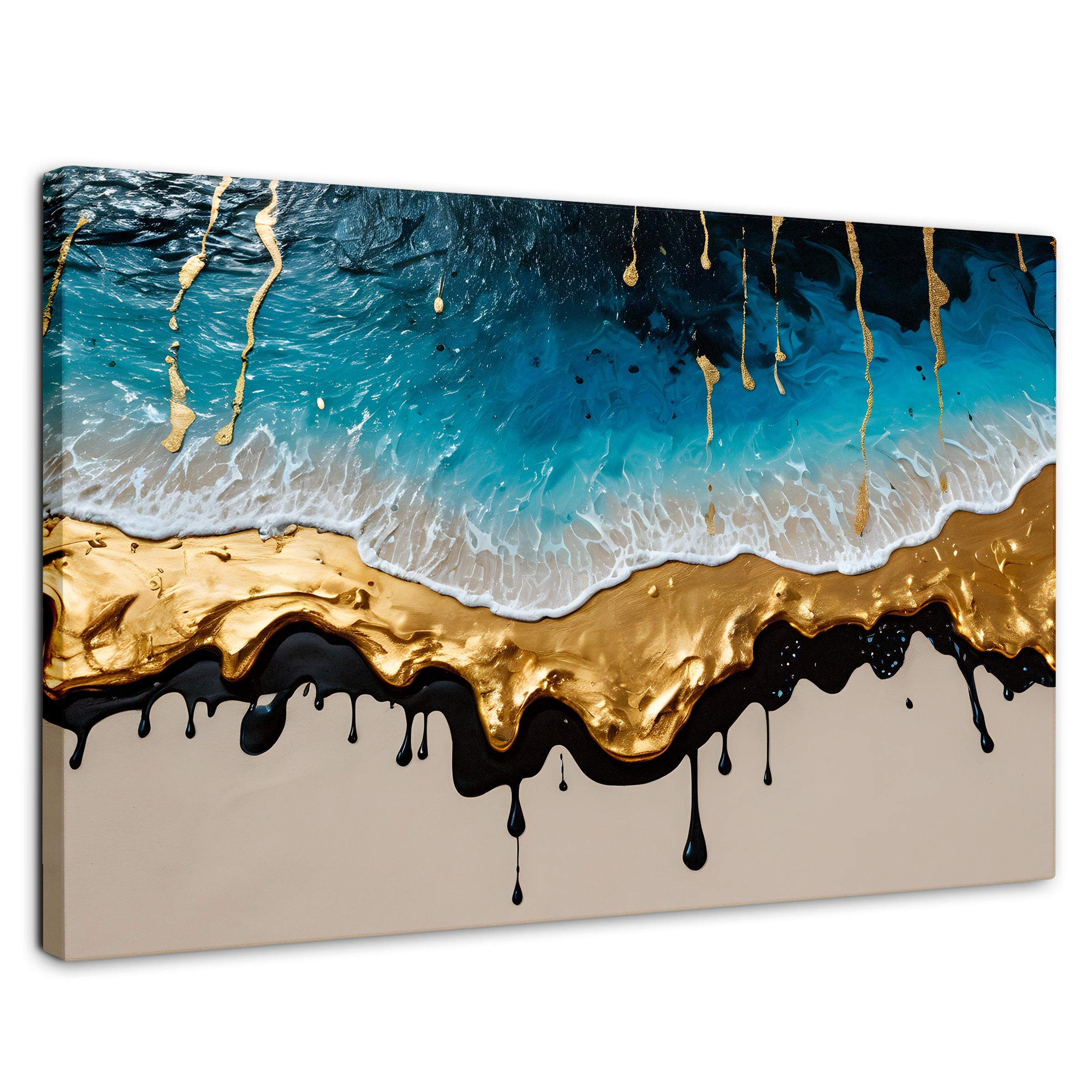 Cuadro Olas Azul Doradas | CanvasRevolution.mx – Canvas Revolution